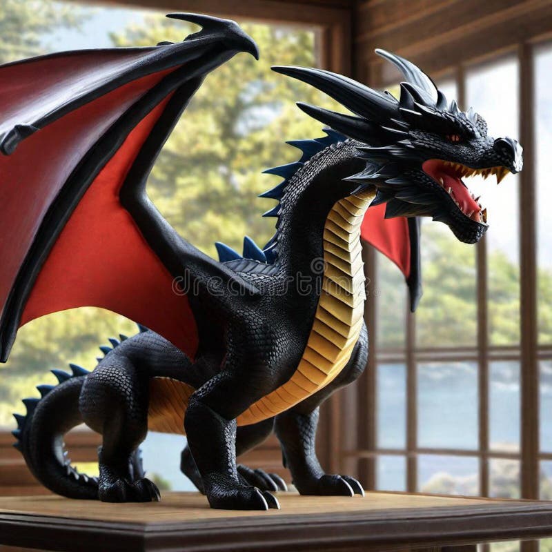 A Dragon Statue on a Table by a Window Stock Illustration ...