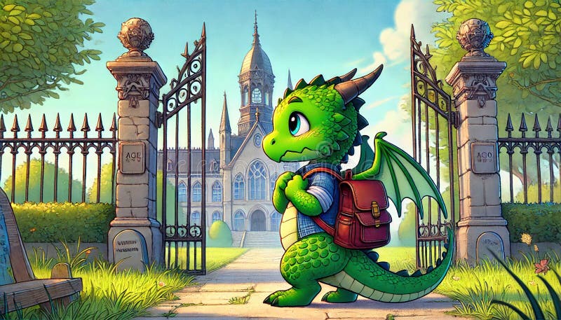 Dragon Student at School Gate Stock Illustration - Illustration of ...