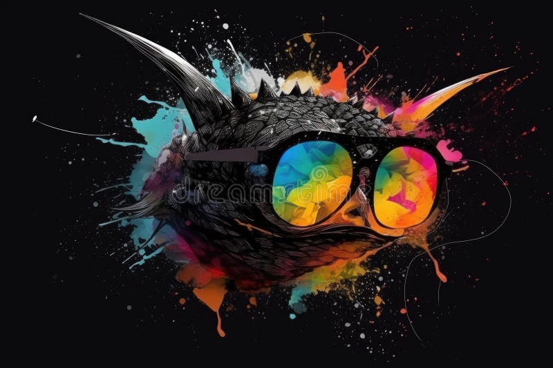 Dragon in Sunglasses Realistic with Paint Splatter Abstract Generative ...