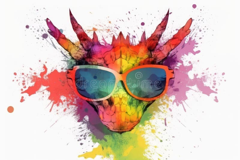 Dragon in Sunglasses Realistic with Paint Splatter Abstract Generative ...