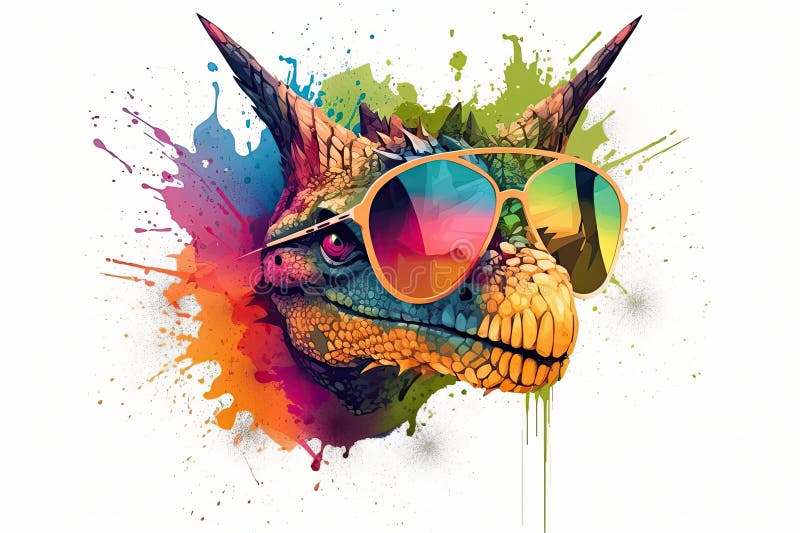 Dragon in Sunglasses Realistic with Paint Splatter Abstract Generative ...