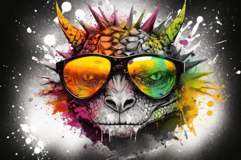 Dragon in Sunglasses Realistic with Paint Splatter Abstract Generative ...