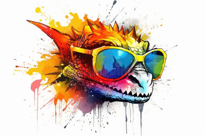 Dragon in Sunglasses Realistic with Paint Splatter Abstract Generative ...