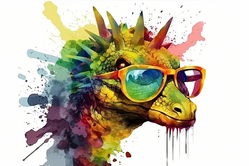 Dragon in Sunglasses Realistic with Paint Splatter Abstract Generative ...