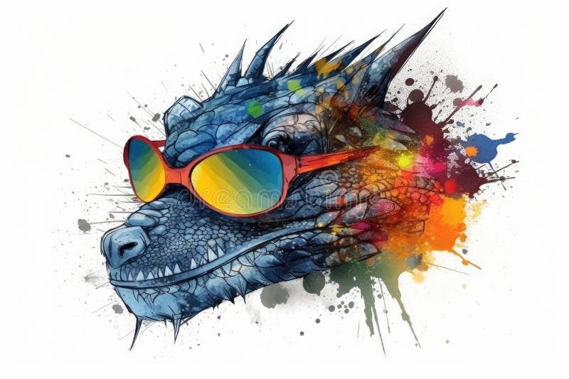 Dragon in Sunglasses Realistic with Paint Splatter Abstract Generative ...