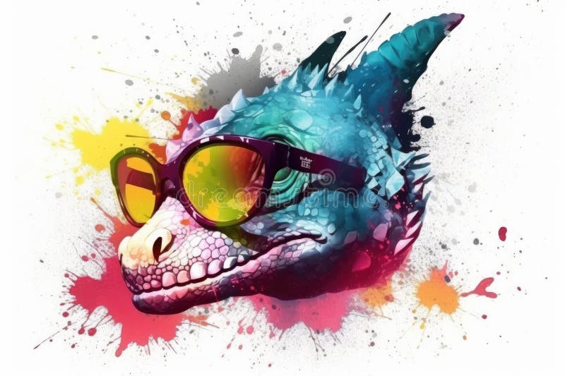 Dragon in Sunglasses Realistic with Paint Splatter Abstract Generative ...