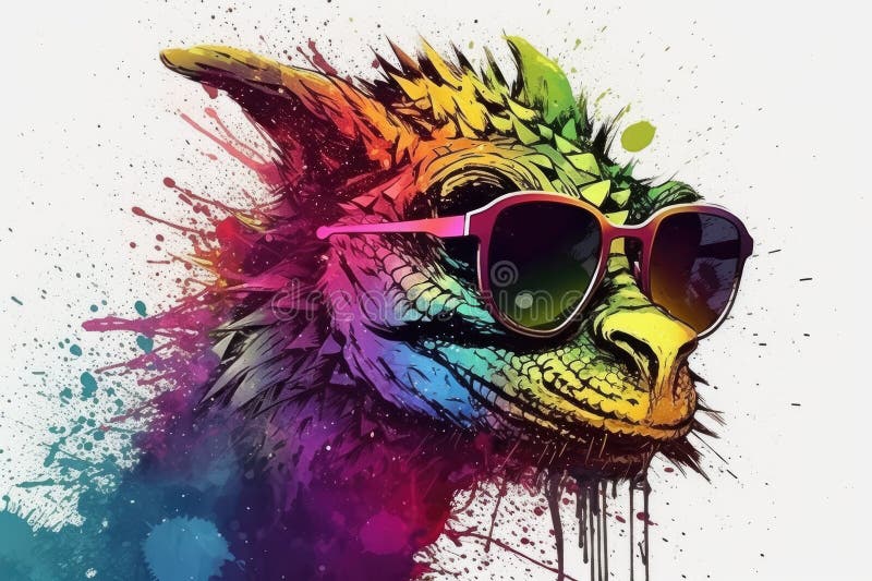 Dragon in Sunglasses Realistic with Paint Splatter Abstract Generative ...