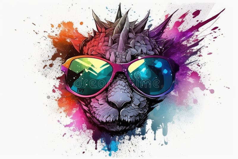 Dragon in Sunglasses Realistic with Paint Splatter Abstract Generative ...
