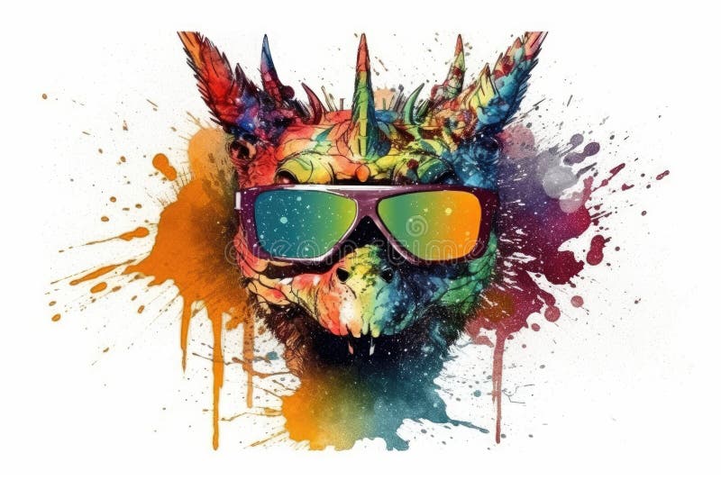 Dragon in Sunglasses Realistic with Paint Splatter Abstract Generative ...