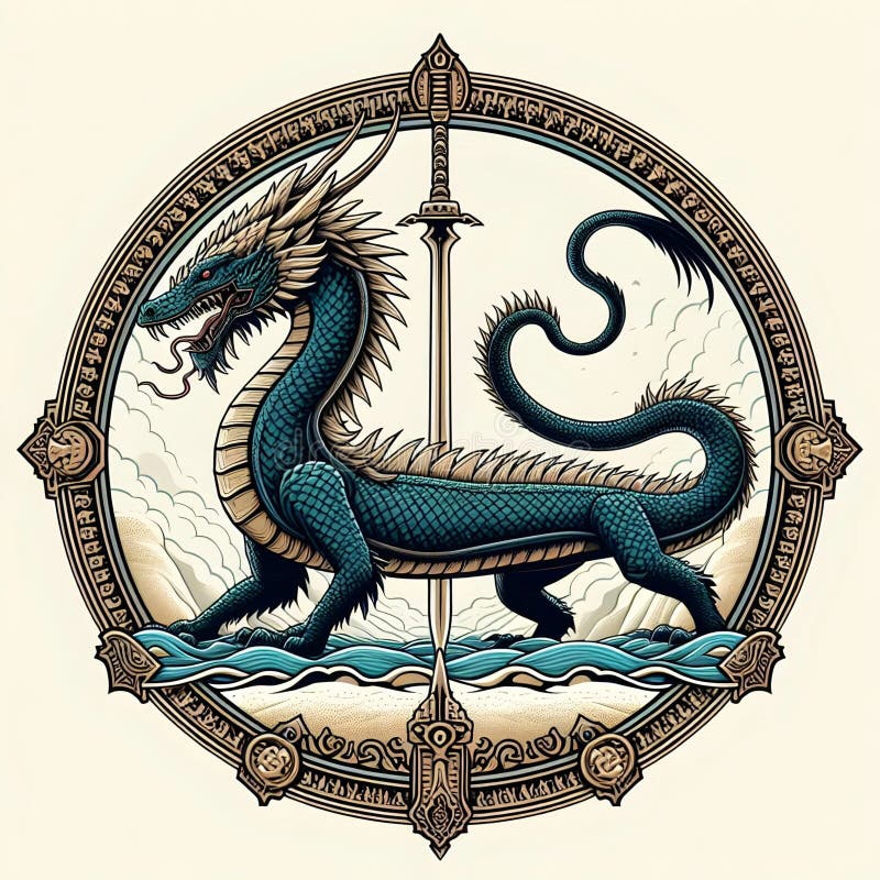 A Dragon and a Sword in a Frame Stock Illustration - Illustration of ...