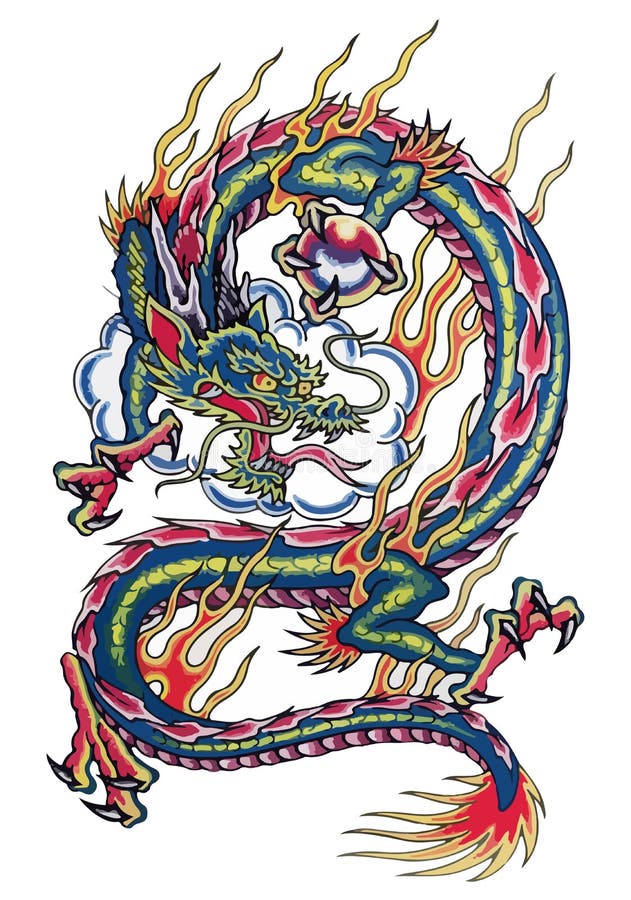 Dragon Tattoo Flash Set. Set of Labels and Elements. Vector Set ...