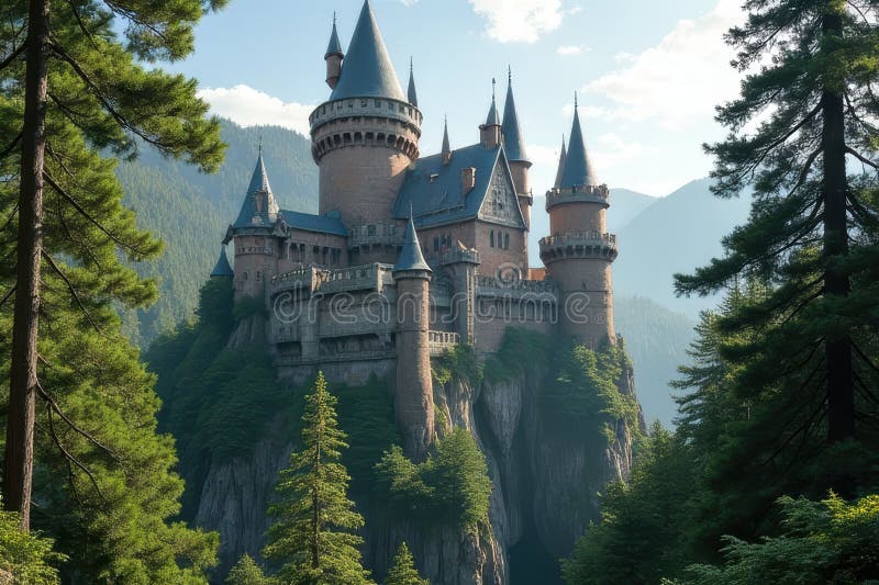 Dragon-Themed Enchanted Castle Illustration Stock Illustration ...