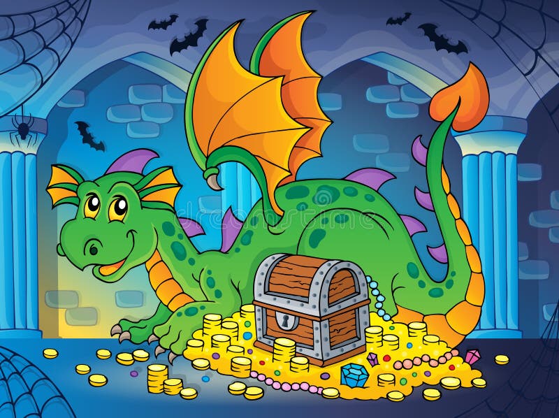 Dragon with treasure stock vector. Illustration of fantasy - 32296203