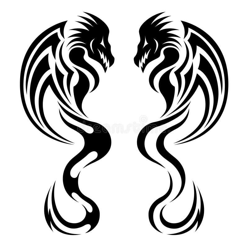 Stylized Black Two-headed Dragon Tattoo Isolated Stock Vector ...