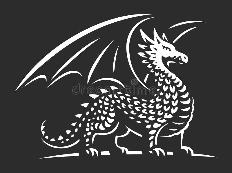 Dragon Vector Illustration, Emblem on Dark Background Stock Vector ...