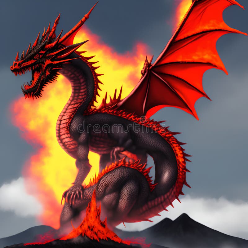 Dragon of Volcanic, Generative AI Illustration Stock Illustration ...