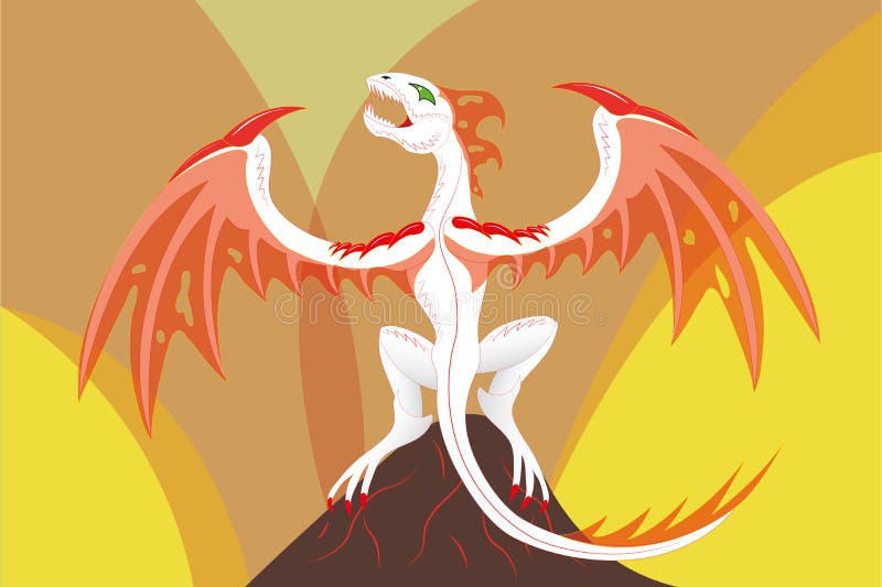 Dragon on a volcano stock vector. Illustration of flame - 32987088