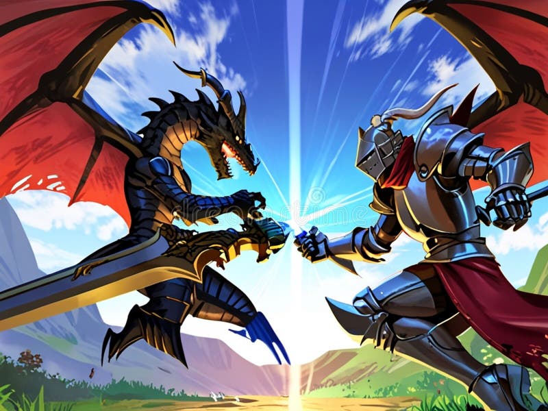 Dragon Vs Knight in Anime 8K Wallpaper Poster Stock Illustration ...
