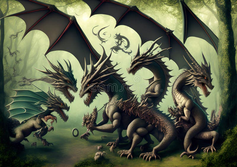 Dragon War, Generative AI Illustration Stock Illustration ...
