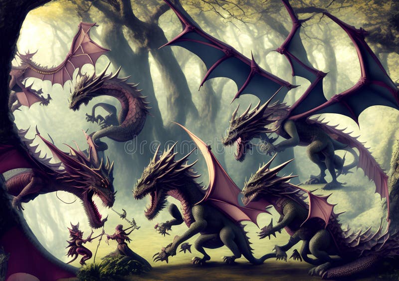 Dragon War, Generative AI Illustration Stock Illustration ...