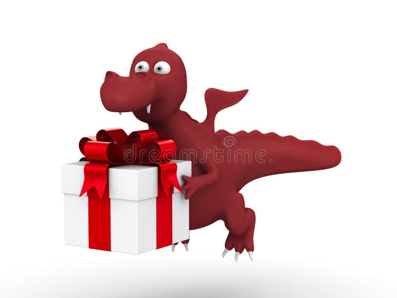 Dragon with white gift box stock illustration. Illustration of ribbon ...