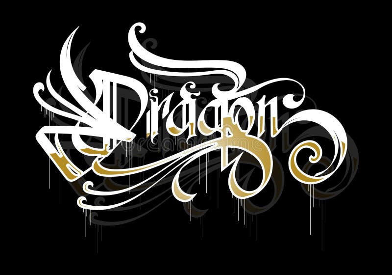 DRAGON Word Lettering Tattoo Design Stock Vector - Illustration of gold ...