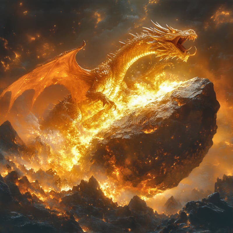 Dragon Wrapped Around a Floating Mountain Stock Image - Image of burn ...