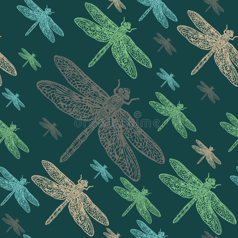 Dragonflies Colourful Seamless Pattern Stock Illustration ...