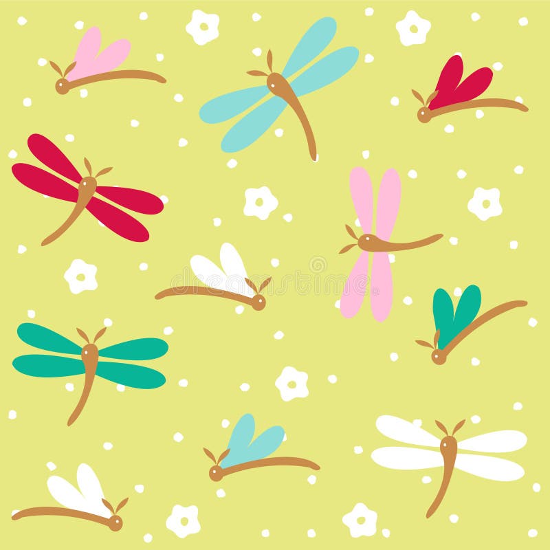 Dragonflies Seamless Floral Pattern Stock Vector - Illustration of lake ...