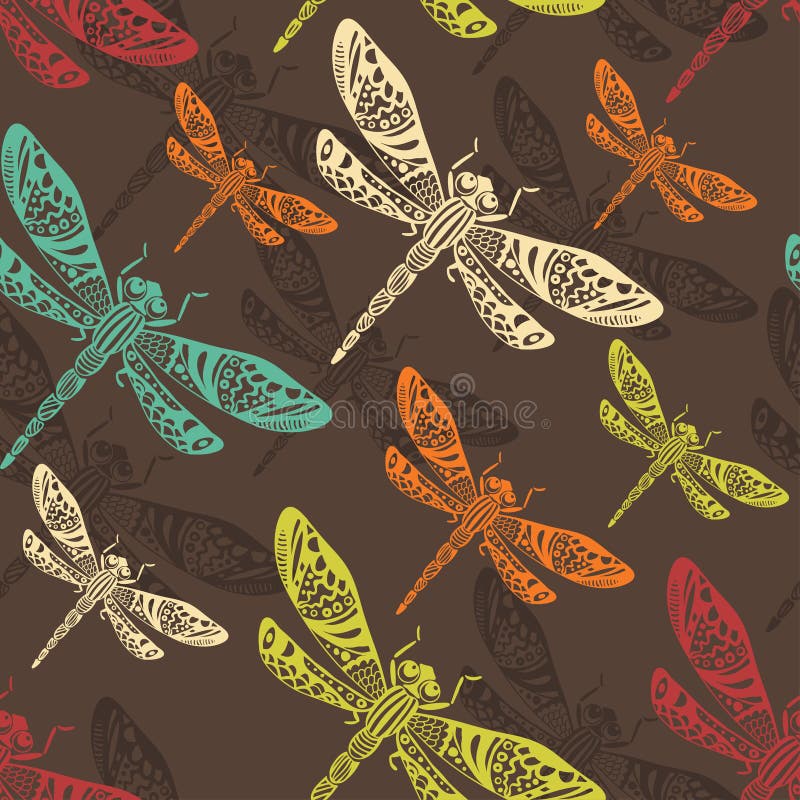 Dragonflies Seamless Pattern Stock Vector - Illustration of element ...