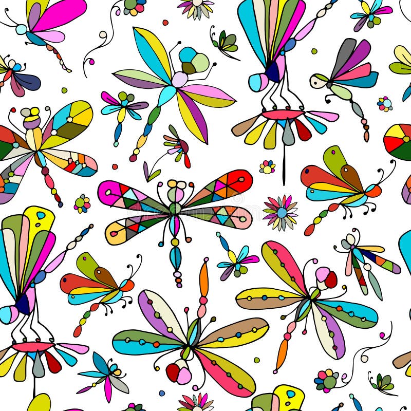 Dragonflies, Seamless Pattern for Your Design Stock Vector ...