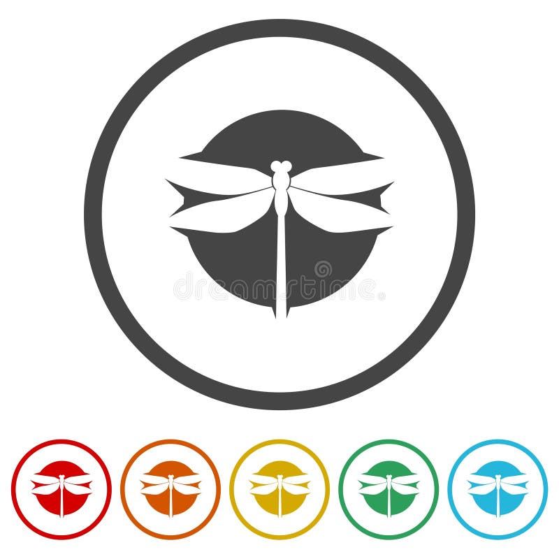 Dragonfly Circle Logo. Set Icons in Color Circle Buttons Stock Vector ...