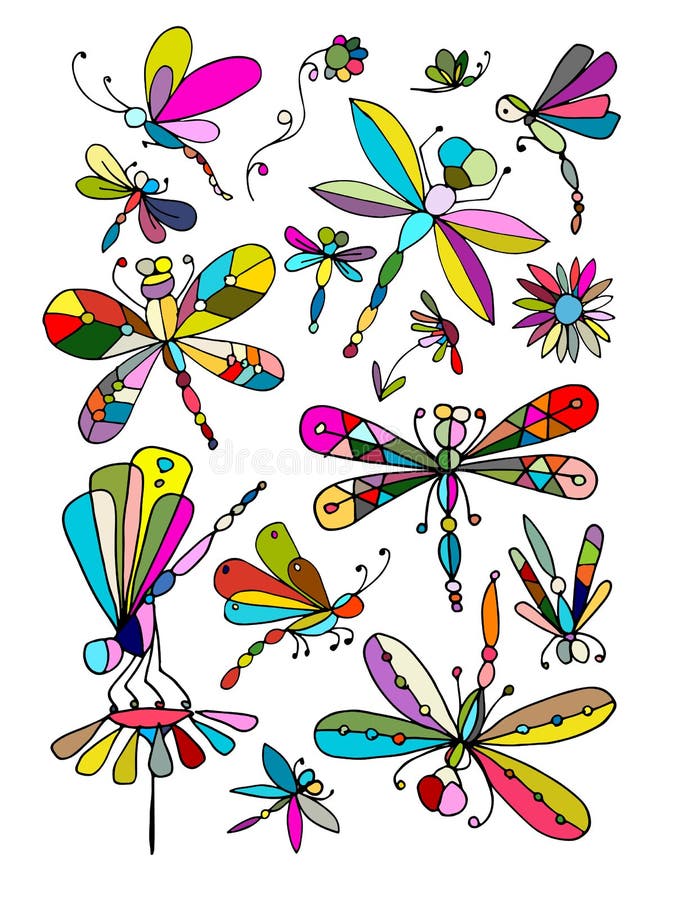 Dragonfly Collection, Sketch for Your Design Stock Vector ...