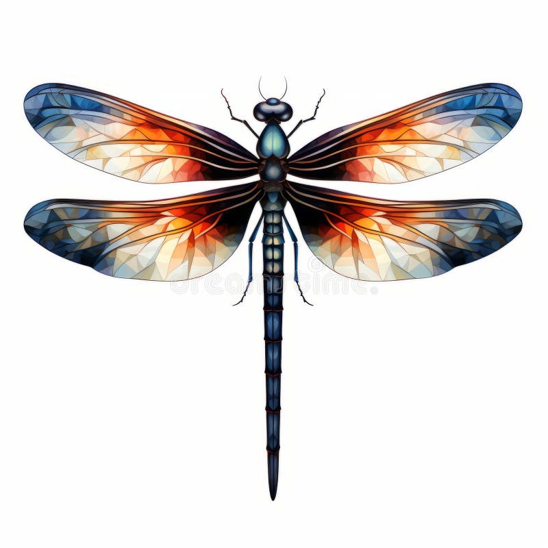 Realistic Watercolor Dragonfly Illustration on White Background Stock ...