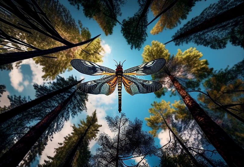 A Dragonfly Flies Over the Treetops. AI Generated Stock Photo - Image ...