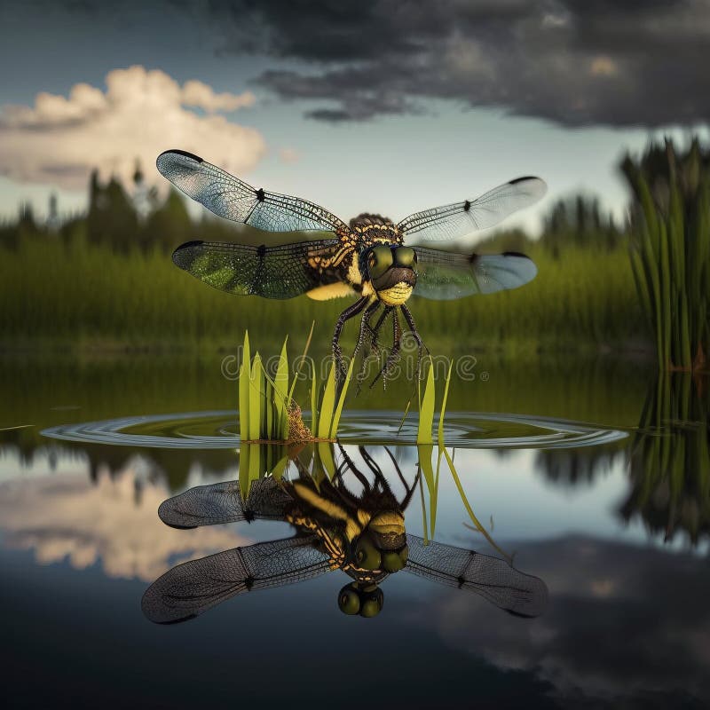 A Dragonfly Hovering Over a Pond Stock Photo - Image of flight, people ...