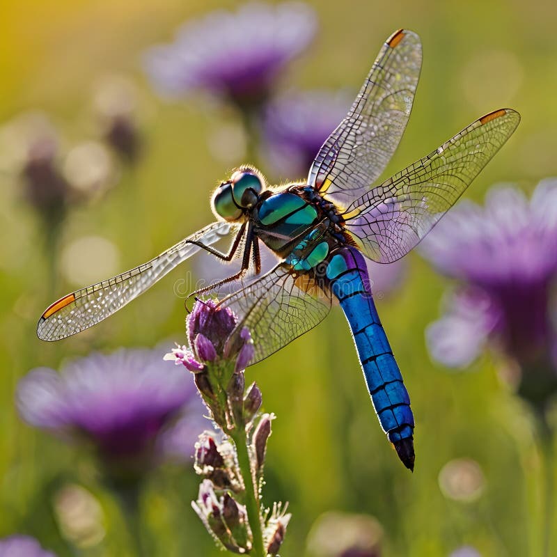 A Stunning Dragonfly with Iridescent Blue Wings Stock Illustration ...