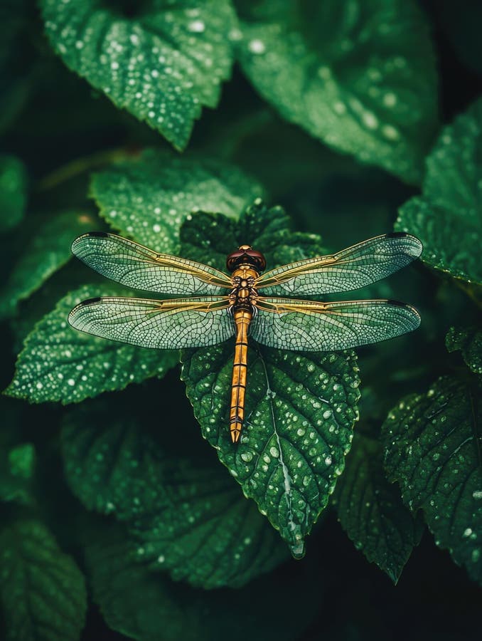 Dragonfly on leafy plant stock image. Image of water - 381700885