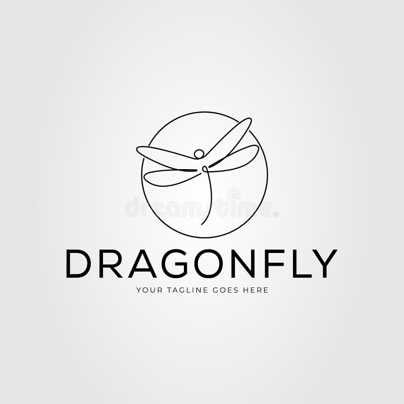 Dragonfly Line Art or Flying Damselfly Insect Logo Vector Illustration ...