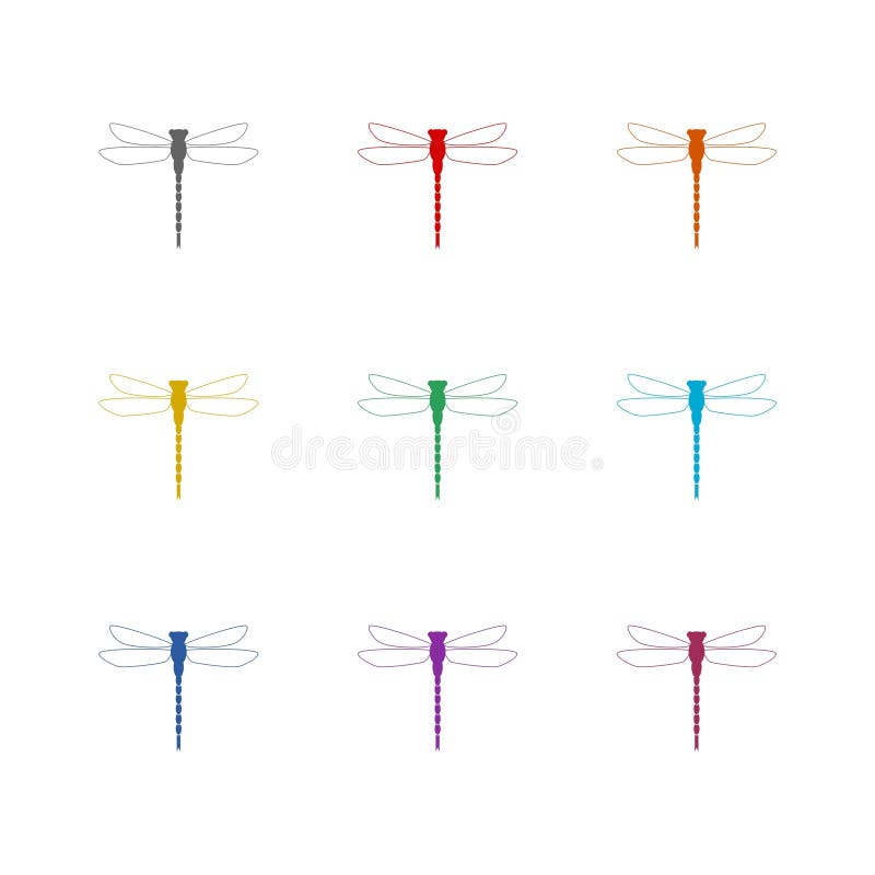 Dragonfly Logo Icon Isolated on White Background. Set Icons Colorful ...