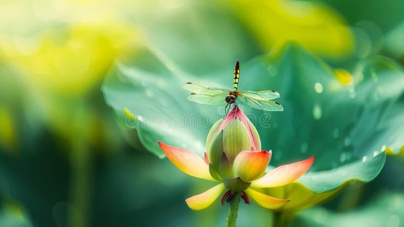Dragonfly on Lotus Flower by Yuan Yi Stock Photo - Image of insect ...