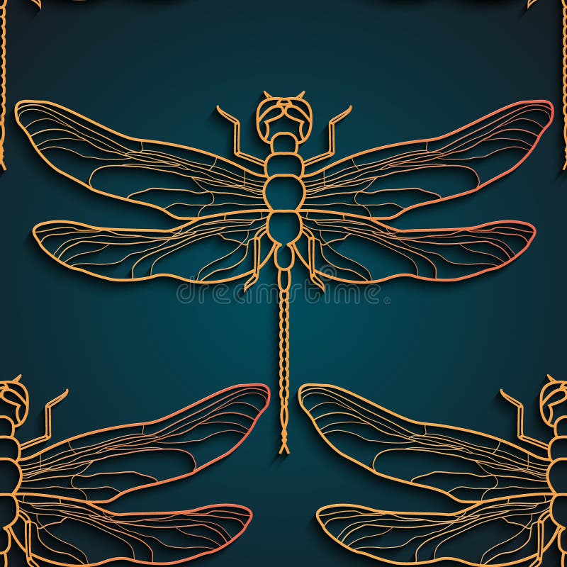 Dragonfly Pattern, Black Gold Pattern Design. Vector Illustration ...