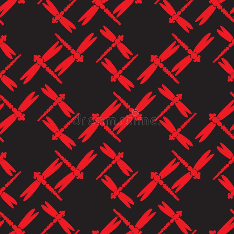 Dragonfly Red on Black Seamless Pattern Stock Vector - Illustration of ...
