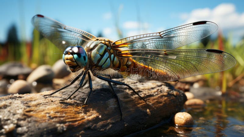 A Dragonfly on a Reed. Generative AI. Stock Illustration - Illustration ...
