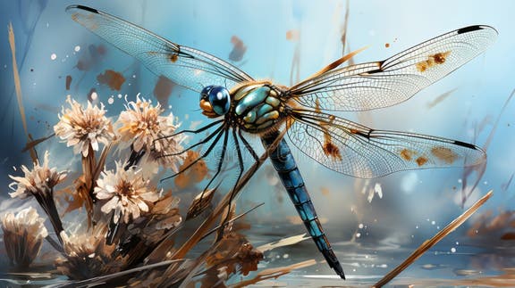 A Dragonfly on a Reed. Generative AI. Stock Illustration - Illustration ...