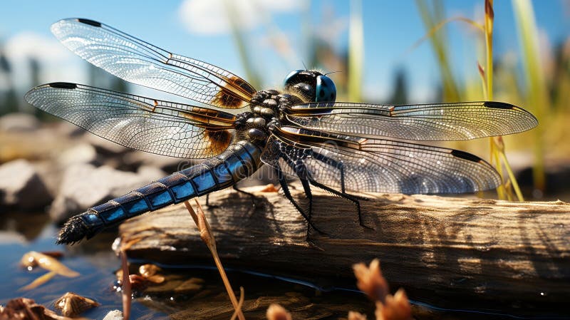 A Dragonfly on a Reed. Generative AI. Stock Illustration - Illustration ...