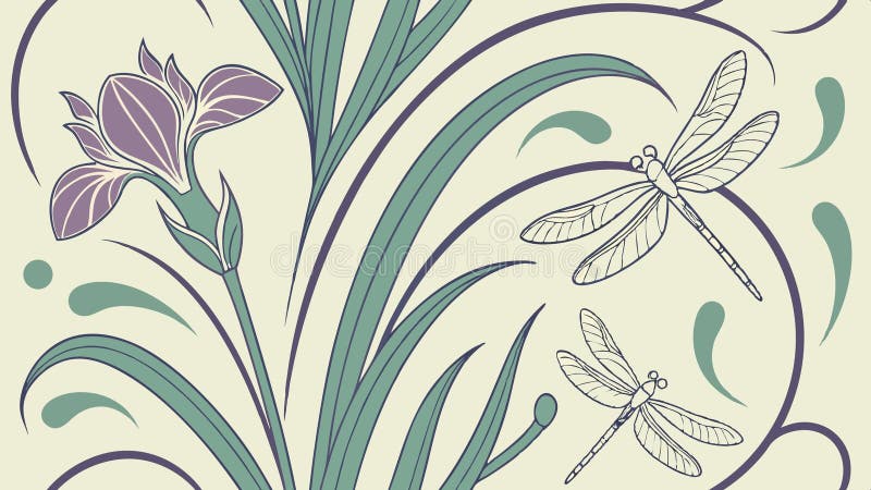 Dragonfly and Reeds Pattern, Nature Textile Vector Design Generative AI ...