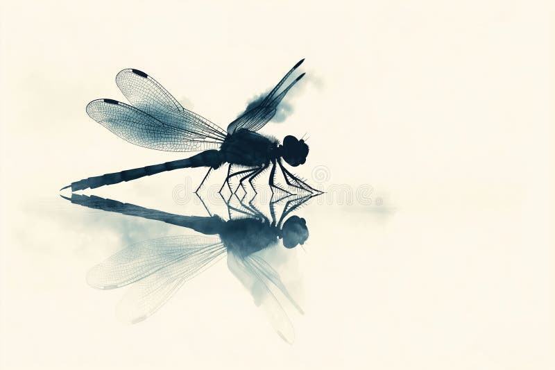 Dragonfly Reflecting on Water Surface in Blue Tonality Stock Image ...