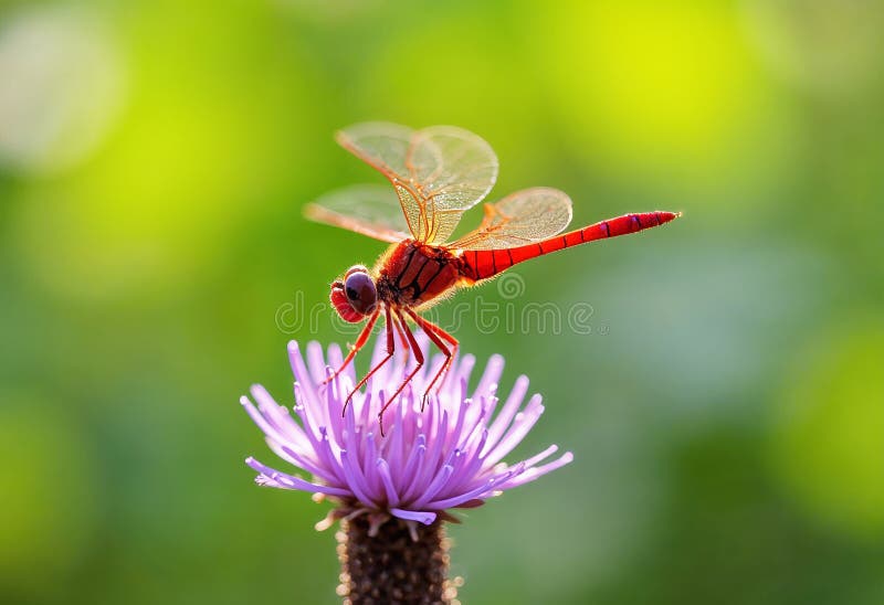 Dragonfly Resting on Vibrant Flower Stock Illustration - Illustration ...