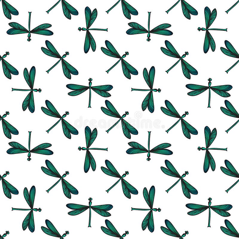 Dragonfly Seamless Pattern. Vector Stock Illustration - Illustration of ...